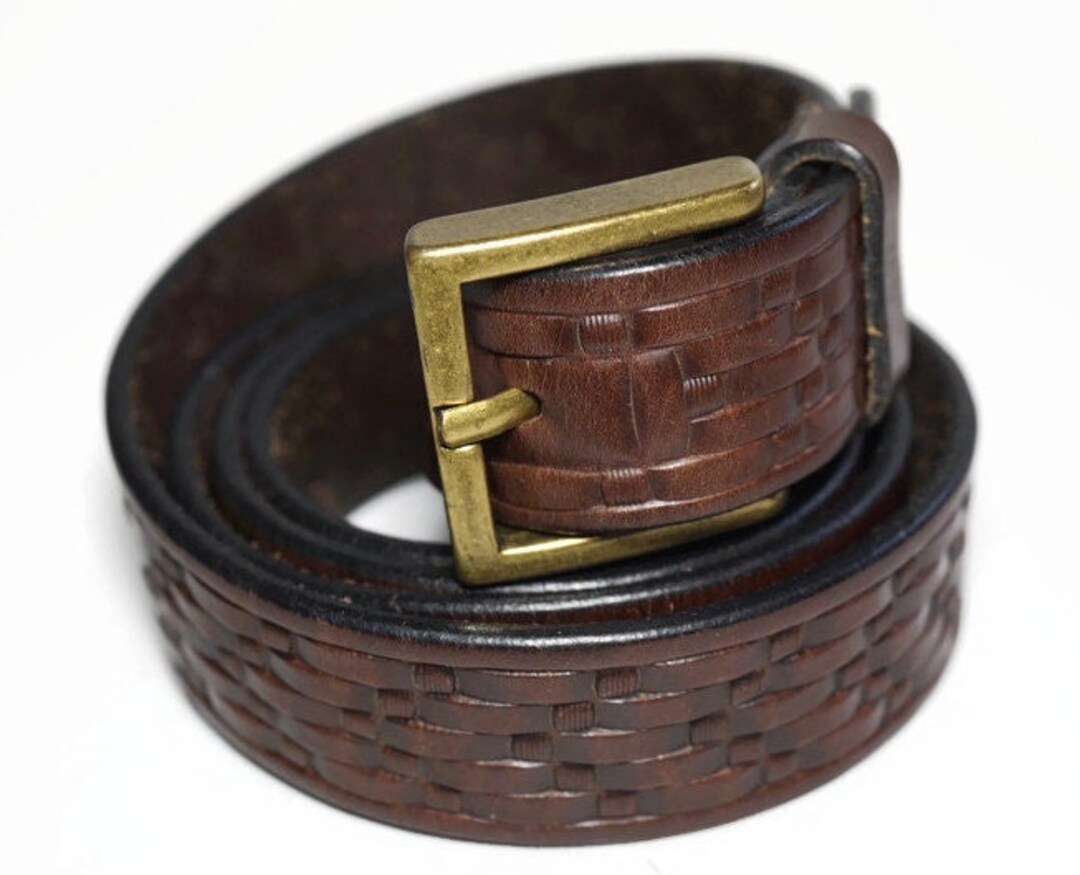 Vintage KELDON Genuine Italian Leather Brown Belt With Embossed Basket ...