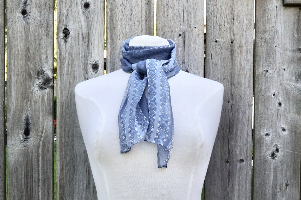 Vintage Dusky Blue Semi Sheer Rayon Scarf Tabi International - Etsy