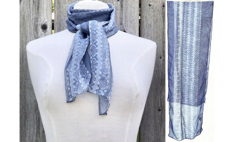 Vintage Dusky Blue Semi Sheer Rayon Scarf Tabi International - Etsy