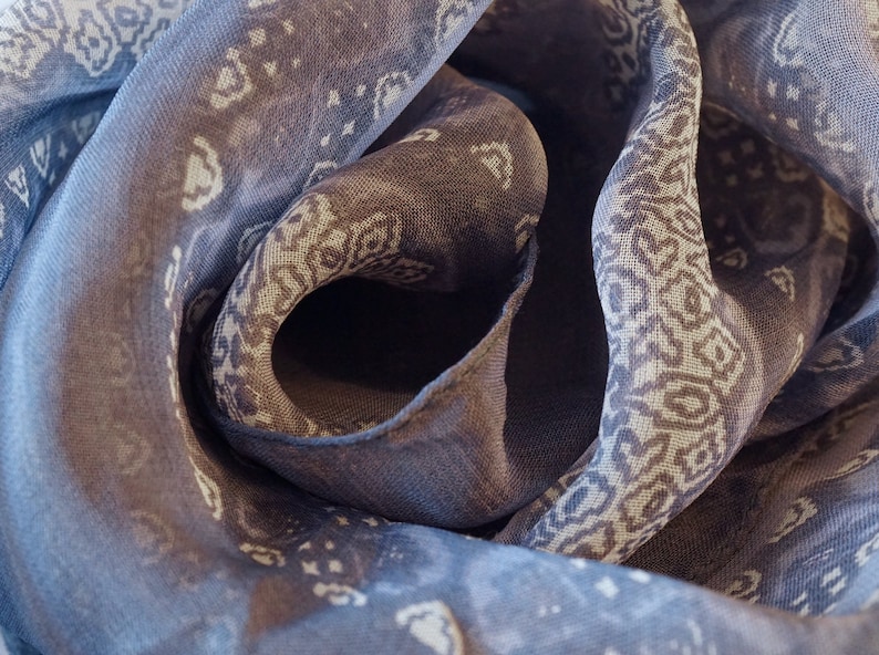 Vintage Dusky Blue Semi Sheer Rayon Scarf Tabi International - Etsy