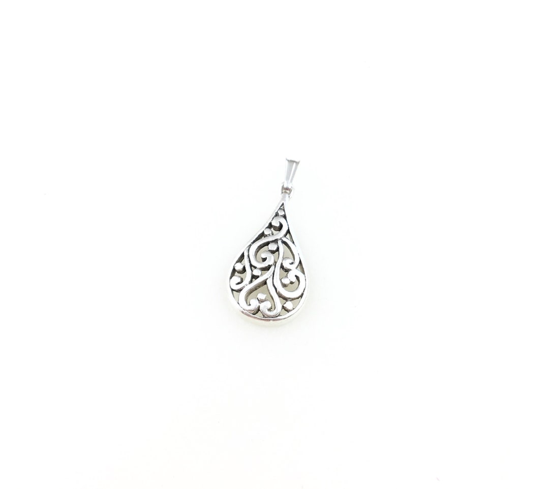 Vintage 925 Sterling Silver Filigree Teardrop Pendant Necklace - Etsy
