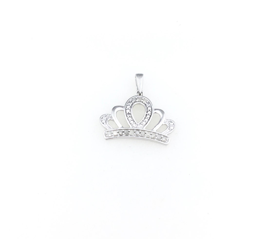 Vintage 925 Sterling Silver CZ Diamond Crown Pendant Necklace - Etsy