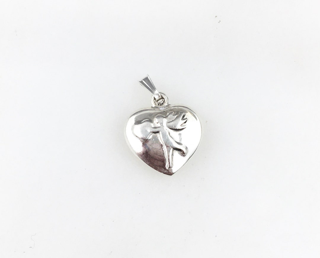 Vintage 925 Sterling Silver Angel Heart Charm Pendant Necklace - Etsy