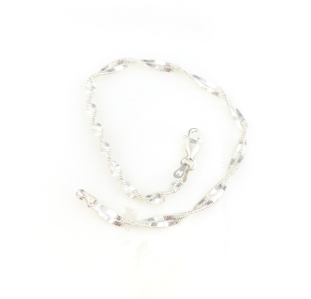 Vintage 925 Sterling Silver Deco Chain Link Stacking Skinny Bracelet 6. ...