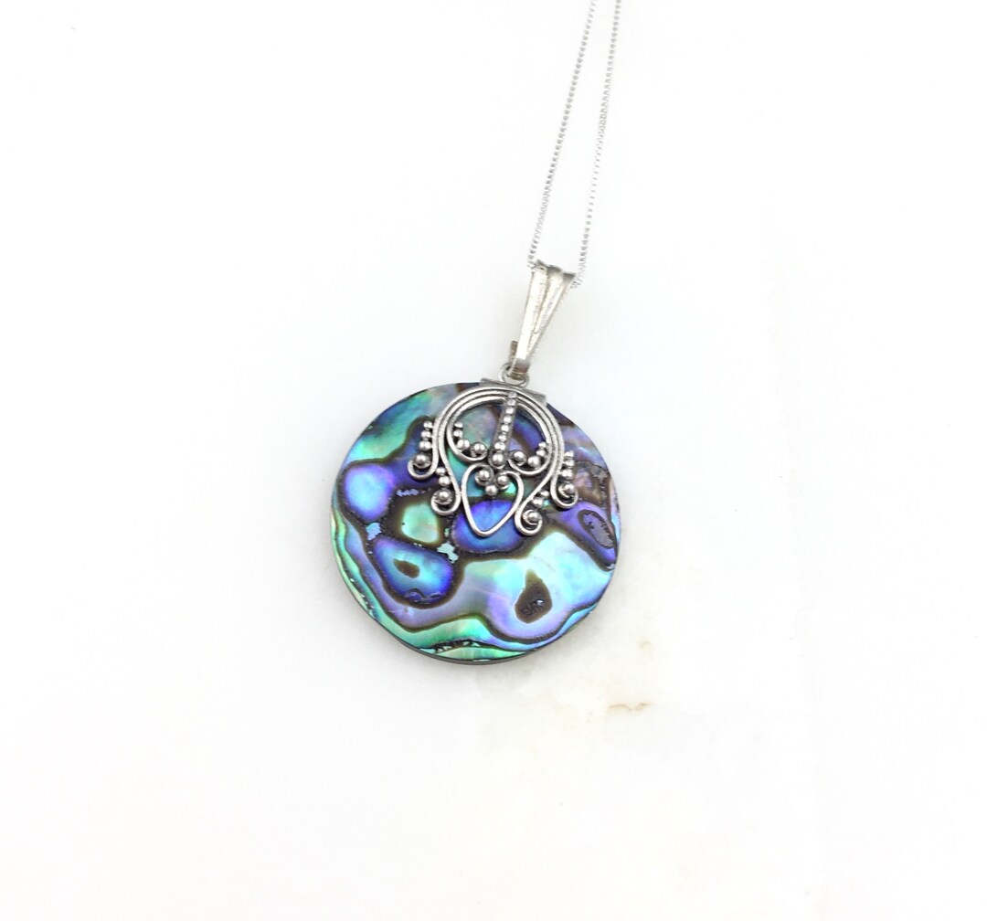 Vintage 925 Sterling Silver Bali Circle Abalone Minimal Pendant ...