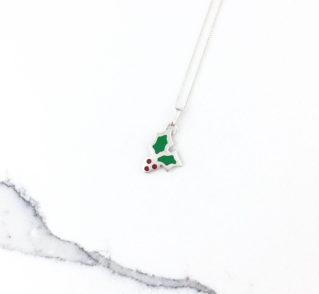 Vintage 925 Sterling Silver Enamel Holly Mistletoe Christmas Charm ...
