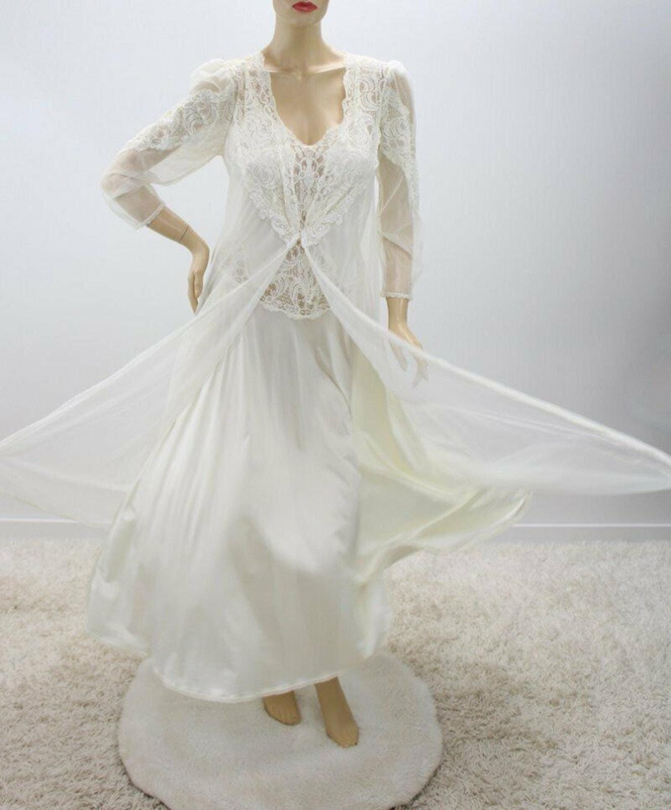 Vintage Victoria's Secret Bridal Nightgown Peignoir Robe Set Chiffon ...
