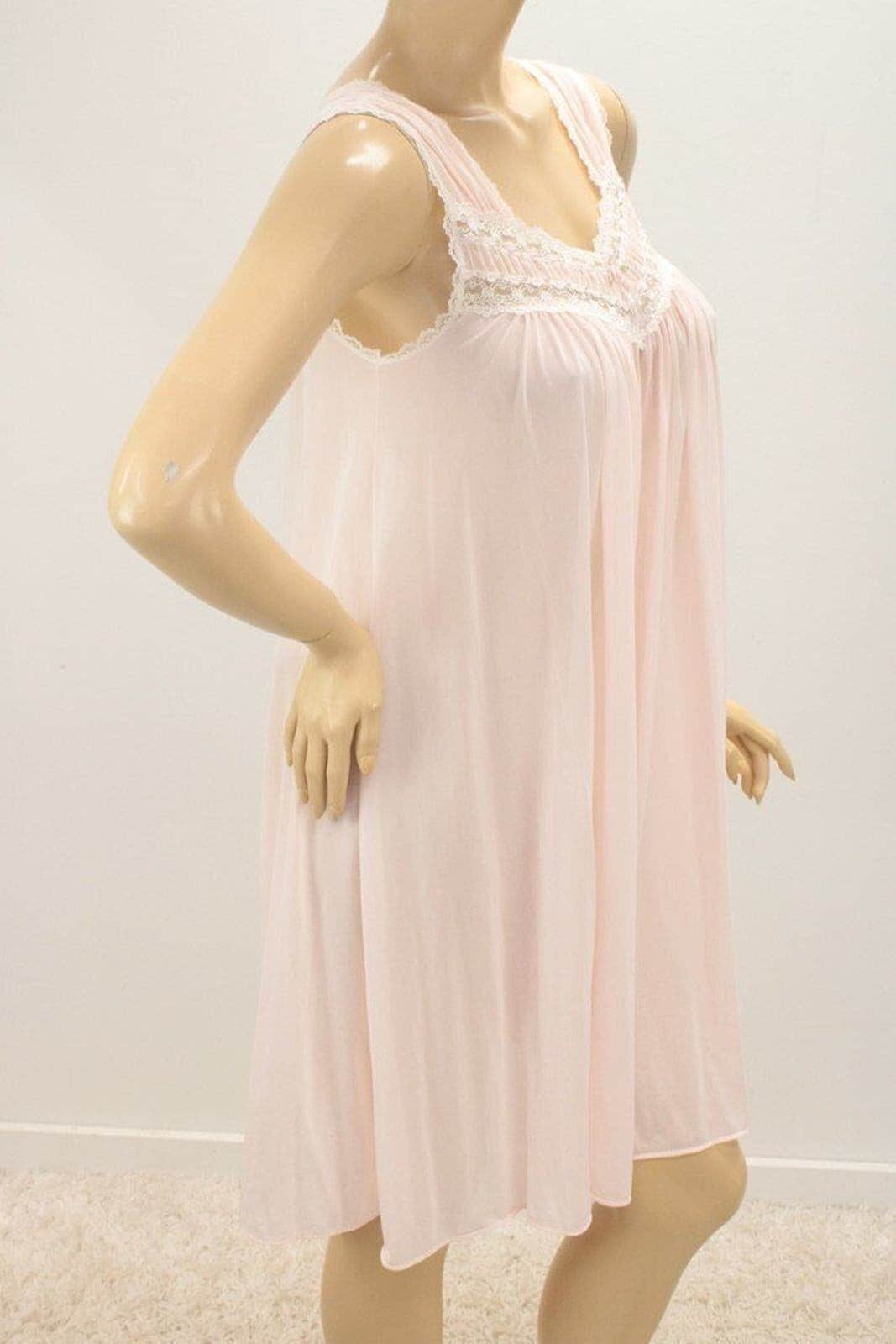 Vintage Miss Elaine Nightgown Womens S Super Soft Nylon Light Pink ...
