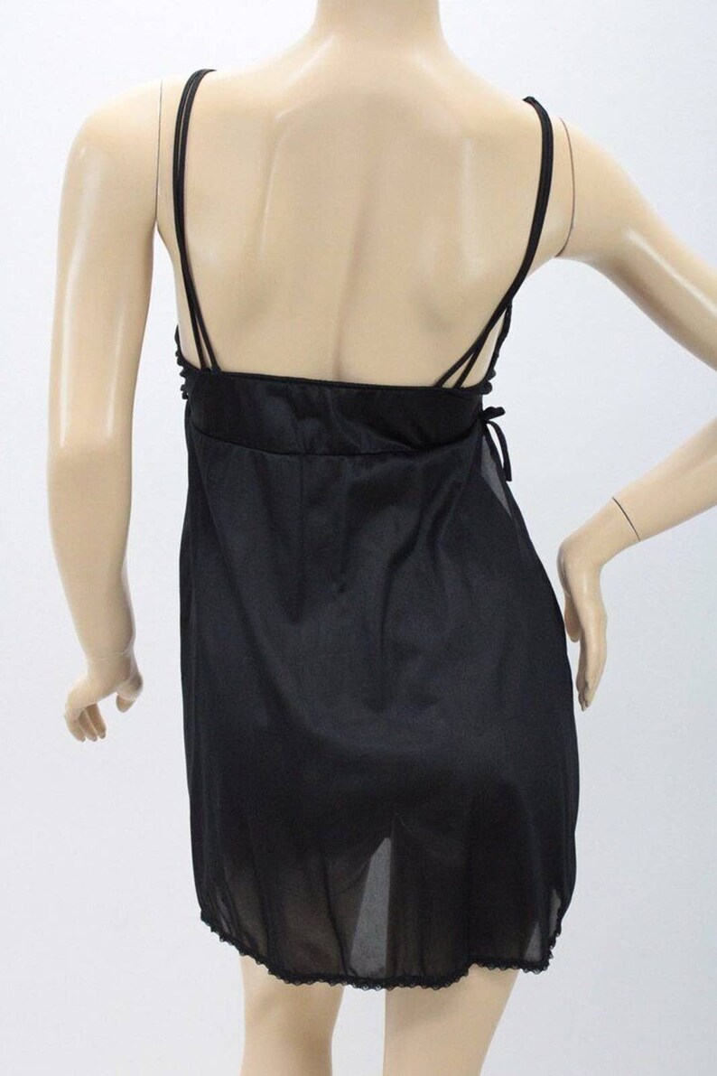 Vintage Babydoll Nightie Nightgown Medium Black Nylon Open Sides ...