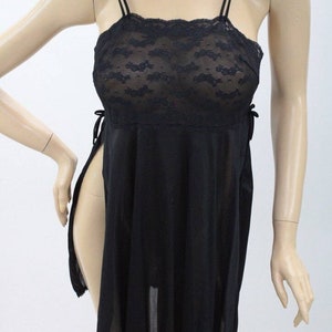 Vintage Babydoll Nightie Nightgown Medium Black Nylon Open Sides ...