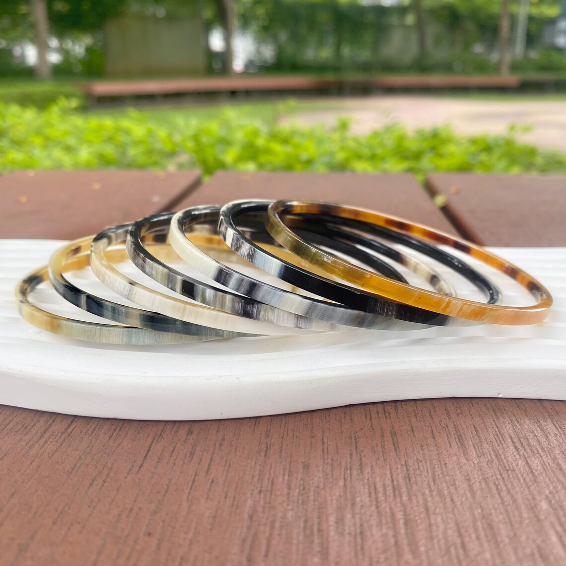 Set 7pcs Lacquered Natural Buffalo Horn Bangle 0.4cm, Lacquered Bangle Set, Natural Horn Jewelry ...