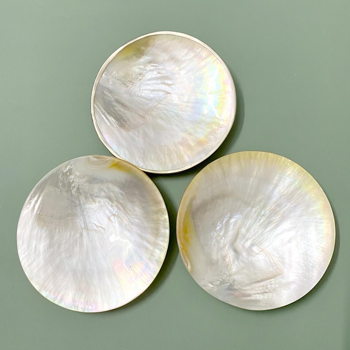 Mother of Pearl Round Plate Silver Trim, Simple Decorative Shell Dish ...