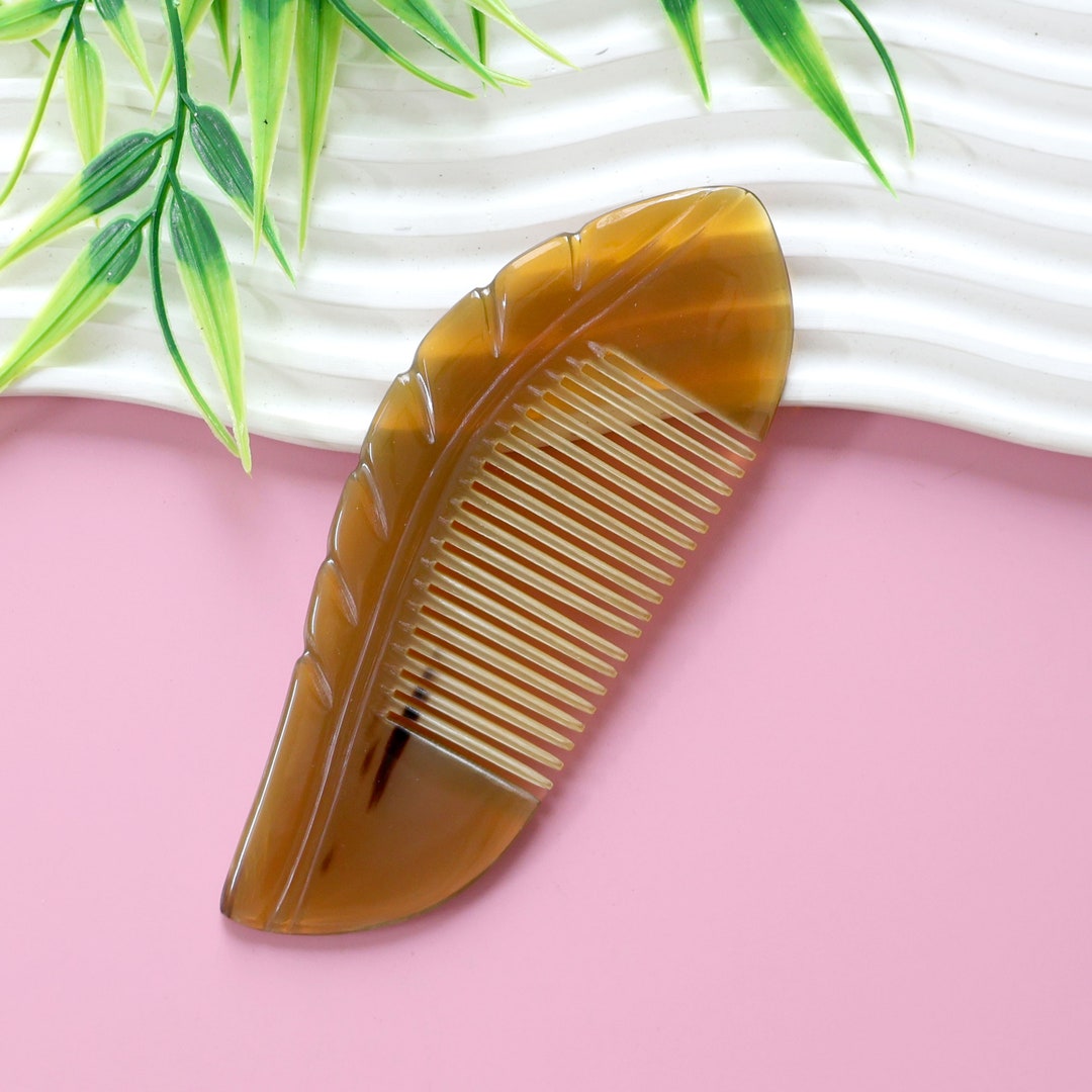Natural Buffalo Massage Horn Comb, Leaf Patterned Horn Comb, Anti ...