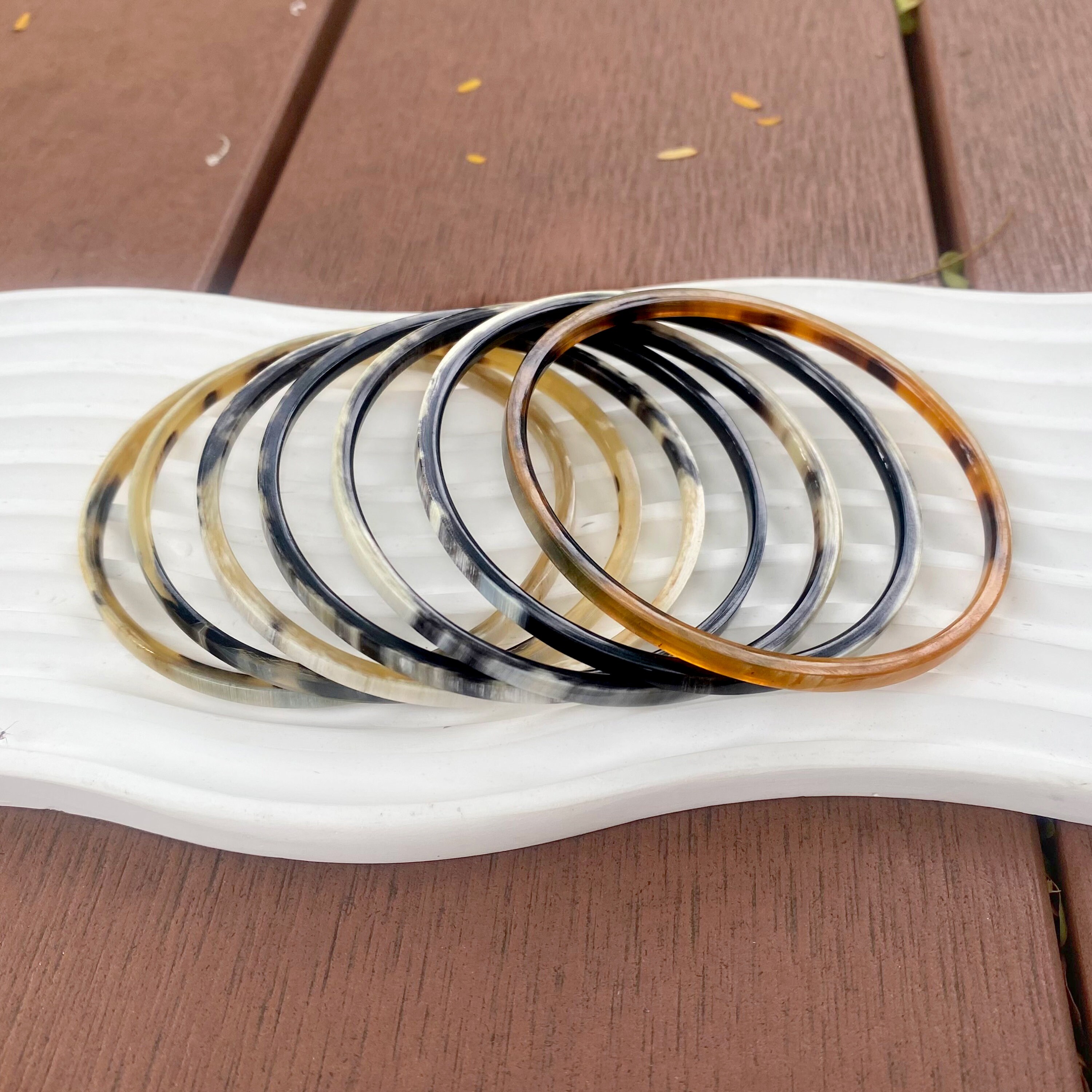 Set 7pcs Lacquered Natural Buffalo Horn Bangle 0.4cm, Lacquered Bangle Set, Natural Horn Jewelry ...