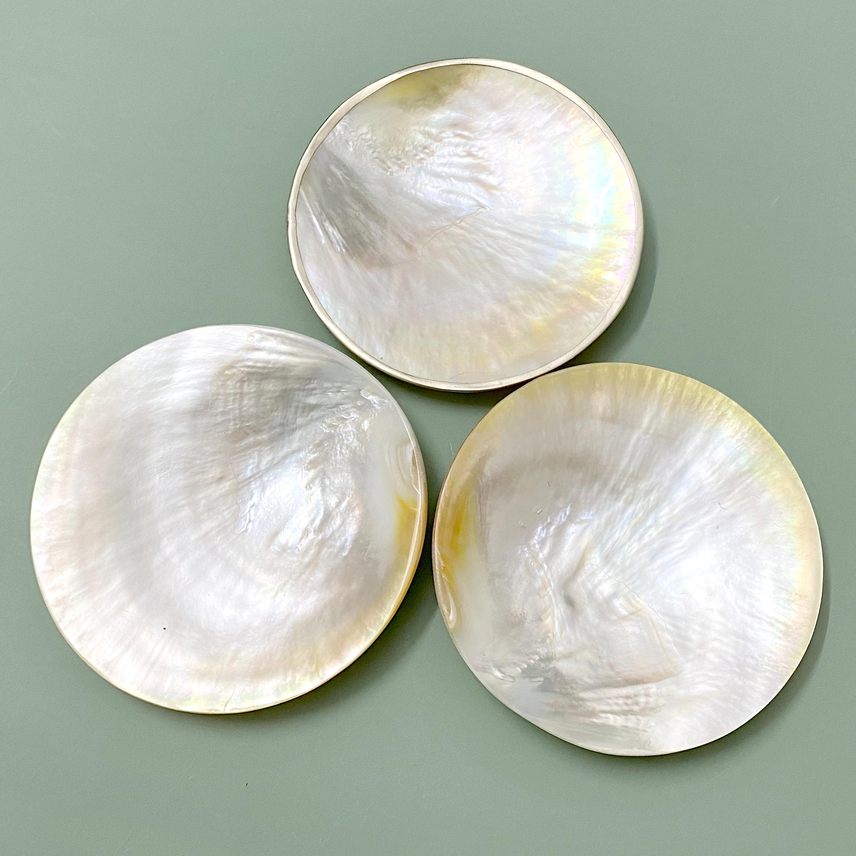Mother of Pearl Round Plate Silver Trim, Simple Decorative Shell Dish ...