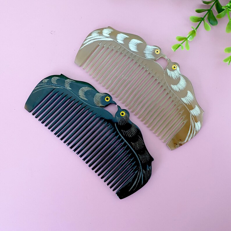 Natural Buffalo Kissing Birds Symbol of Love & Peace Horn Comb, Head ...