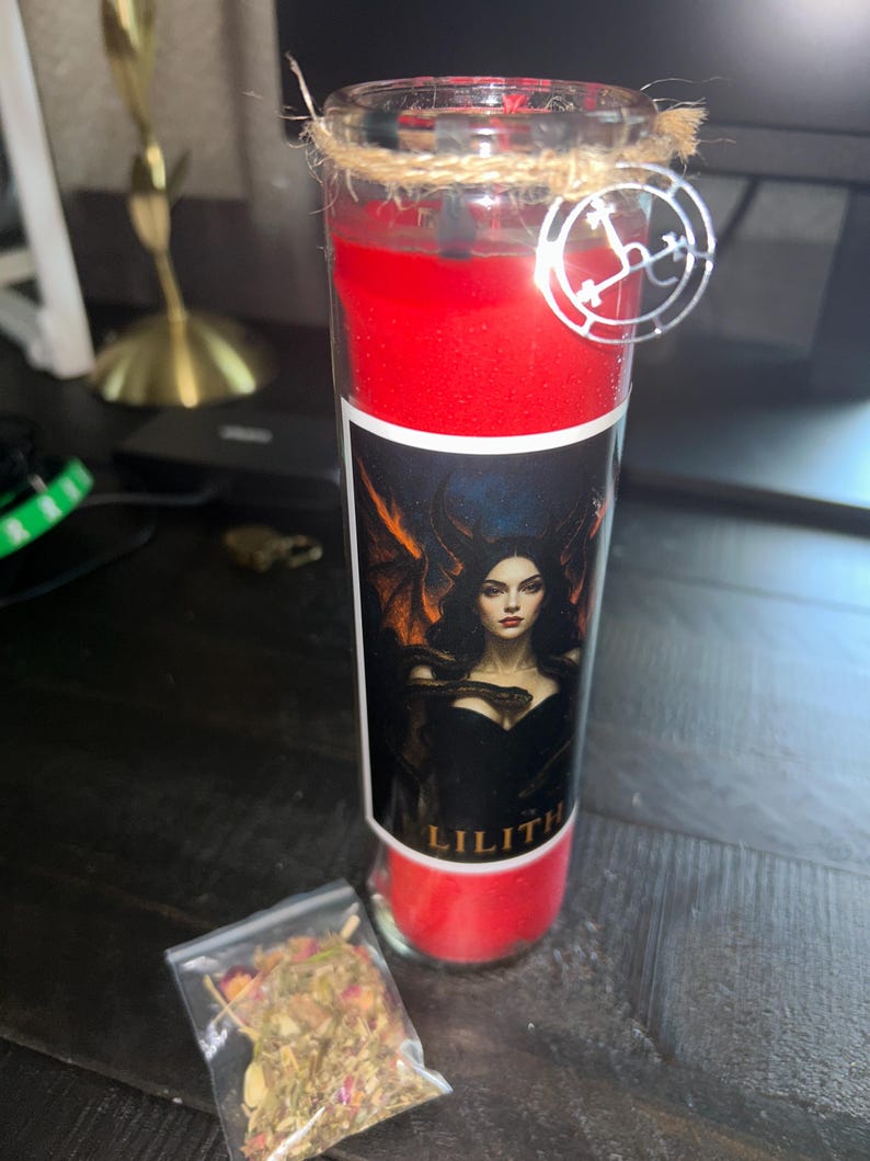 Lilith Ritual Candle | Red & Black Altar Candle With Herbs, Sigil ...