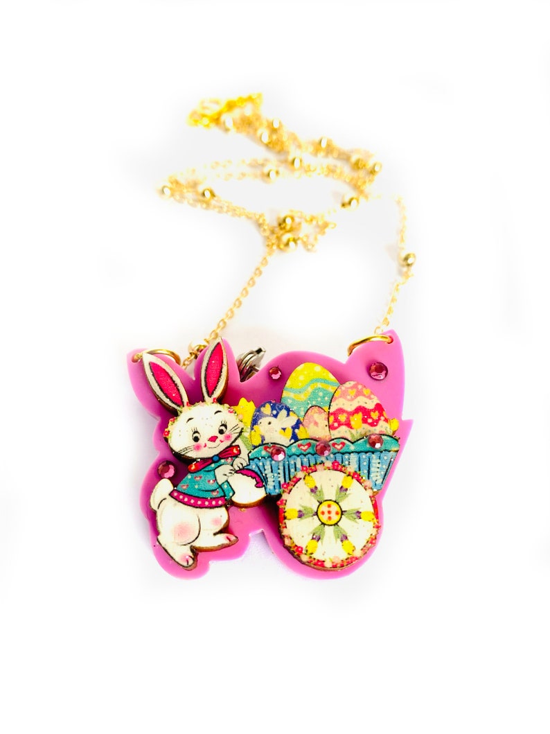 Benny Jay Bunny Easter Necklace: Acrylic Easter Egg Cart Pendant,gold ...
