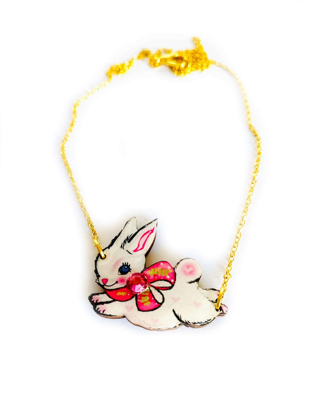 Layla Bunny Necklace: Wood Resin Necklace Gold Filled Chain Rabbit ...