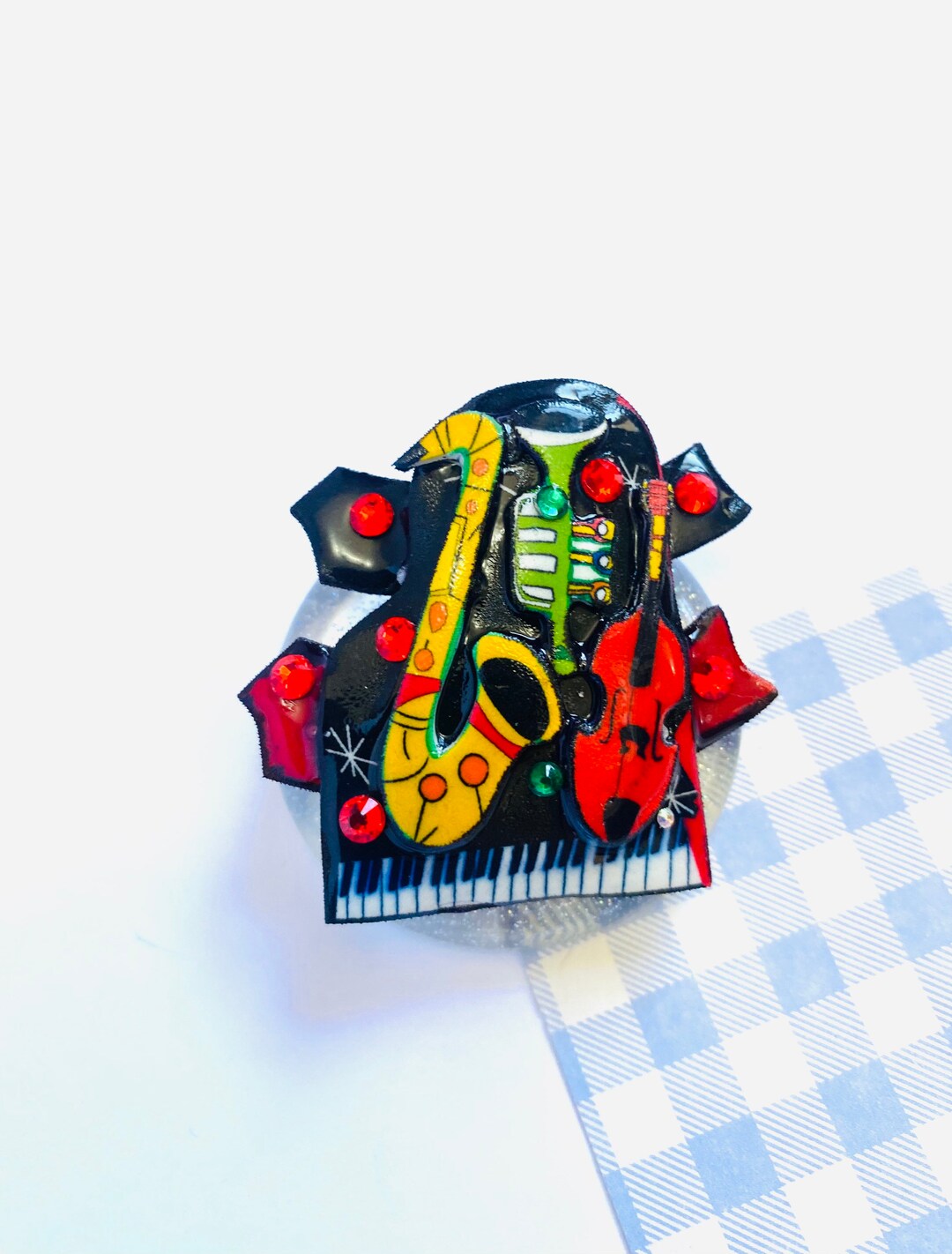 Atomic Retro Jazz Brooch, Pinup Rockabilly Pin, Music Gift, Music Lover ...