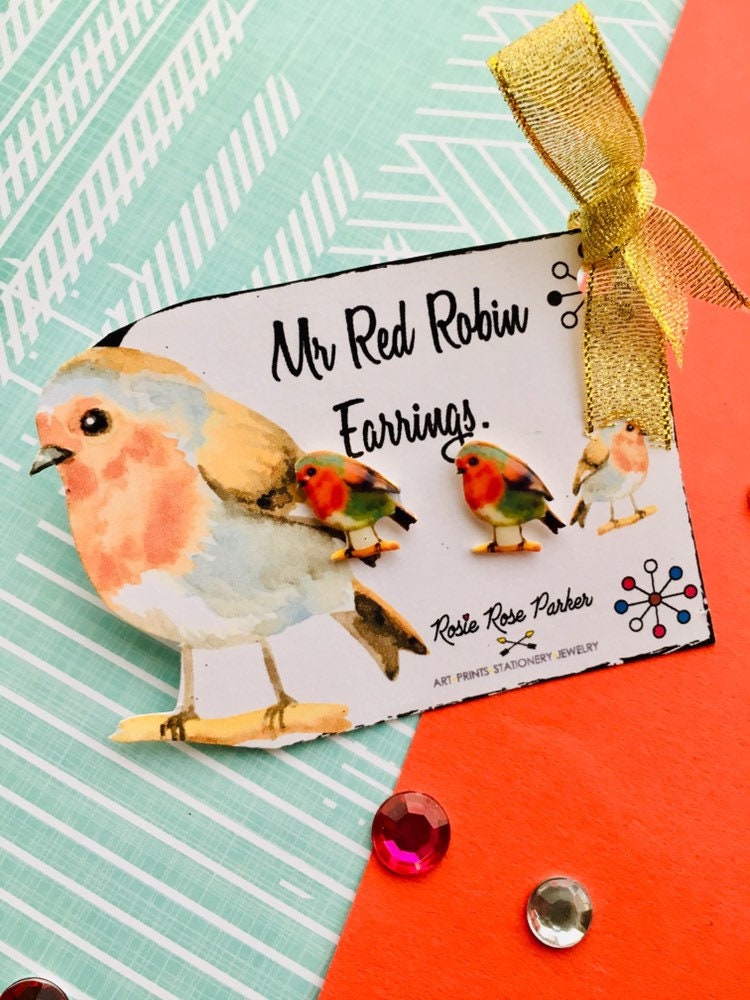 Robin red breast earringsrobin jewellery christmas red | Etsy
