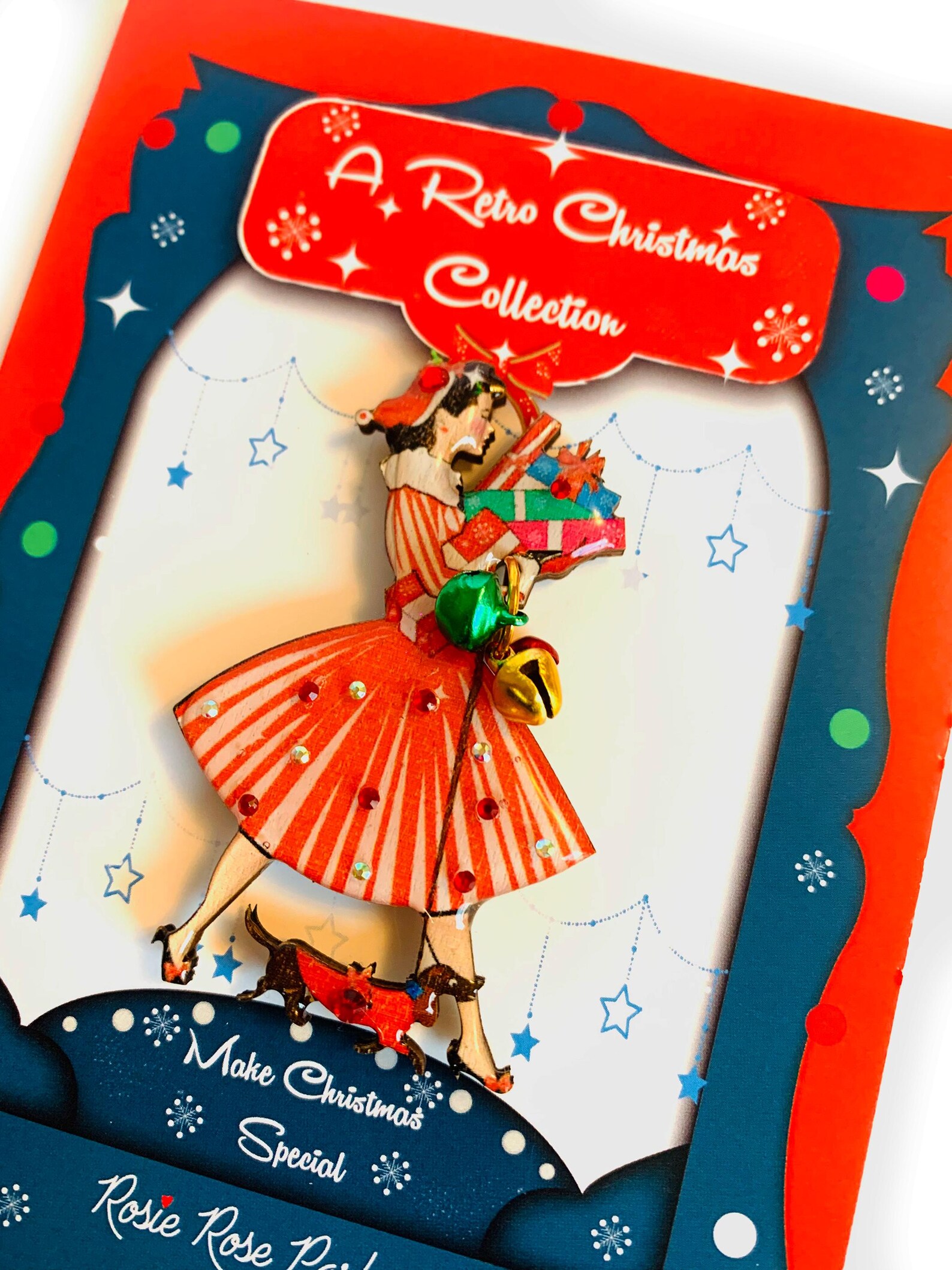 1950s Lady With Gifts Brooch Mid Century Gift Retro Pin Christmas ...