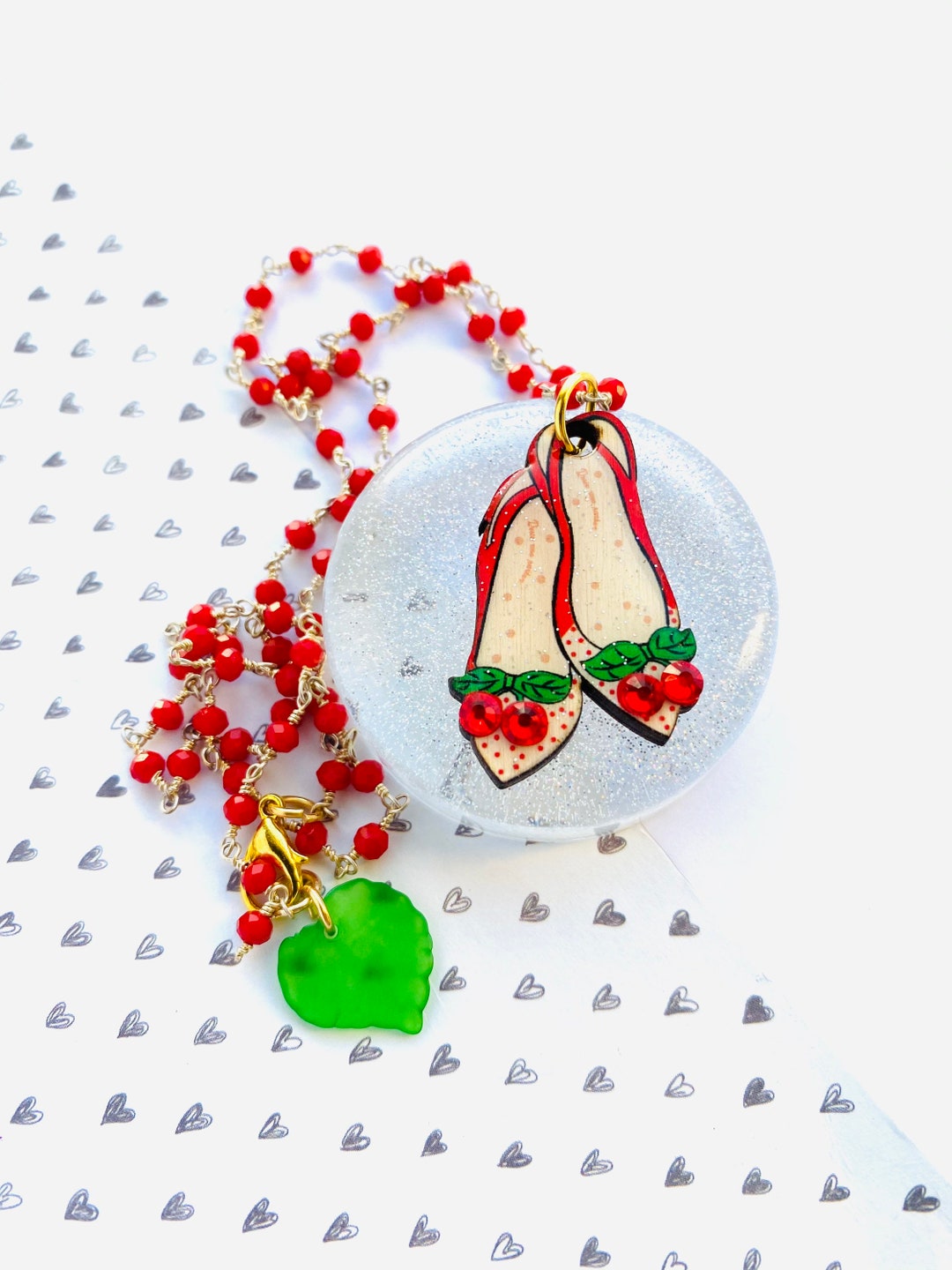 Cherry Shoe Necklace: Beaded Ruby Red Pendant Necklace Shoe Addict ...