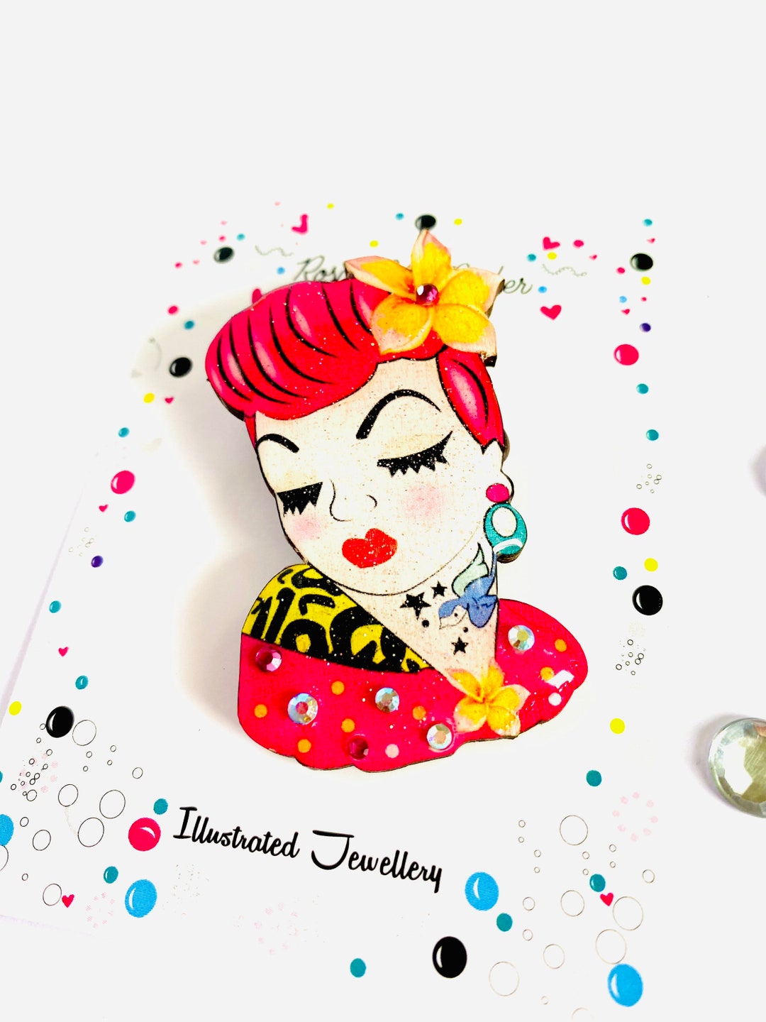 Retro Rockabilly Pinup Brooch Mid Century Funky Colourful Brooch ...