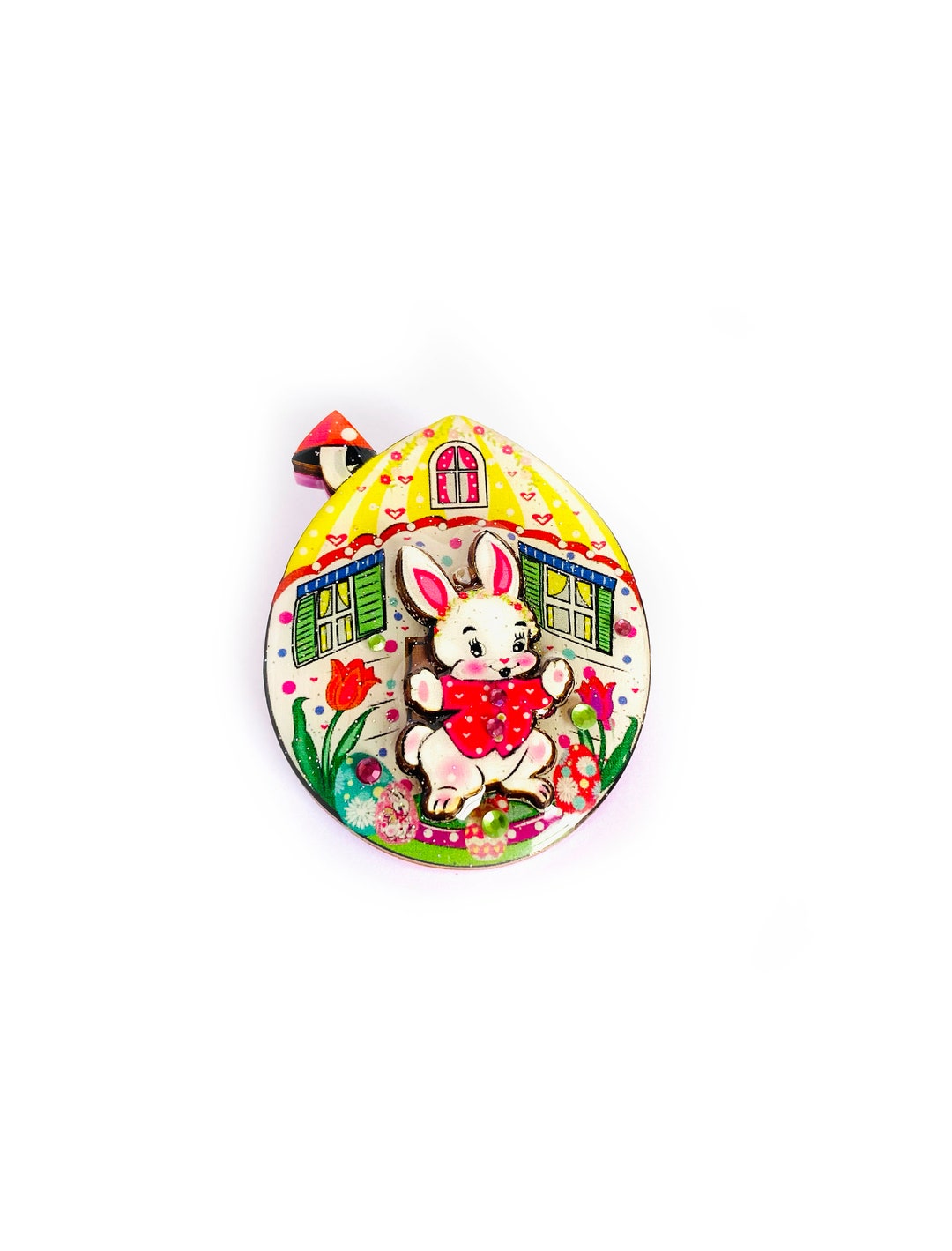 Bobby the Retro Rabbit Brooch: Easter Egg House Pin Spring Pastel ...