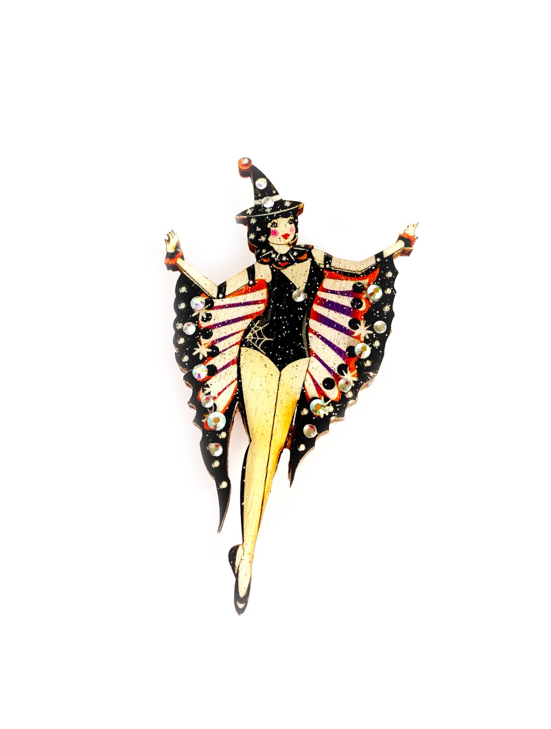 Halloween Moth Girl Brooch: Retro Spooky Pin With Gems - Etsy