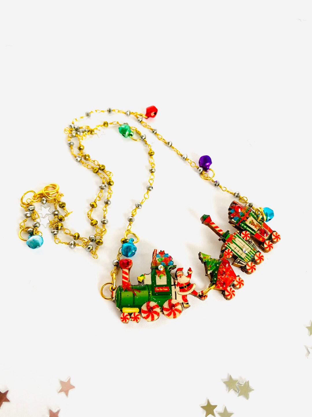 Christmas Choo Choo Train Necklace,santa & Rudolf Beaded Chain,retro ...