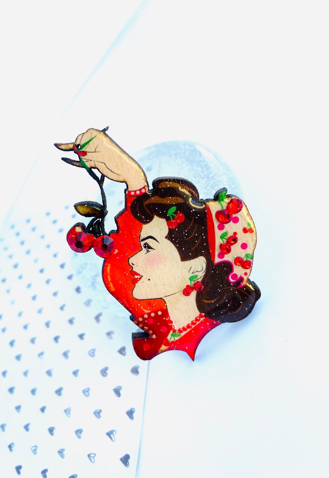 Cherry Summer Retro Brooch 50s Inspired Brooch Mid Century Style Brooch ...