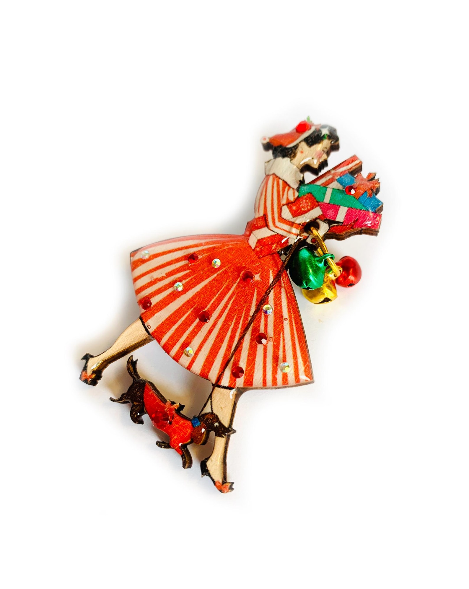 1950s Lady With Gifts Brooch Mid Century Gift Retro Pin Christmas ...