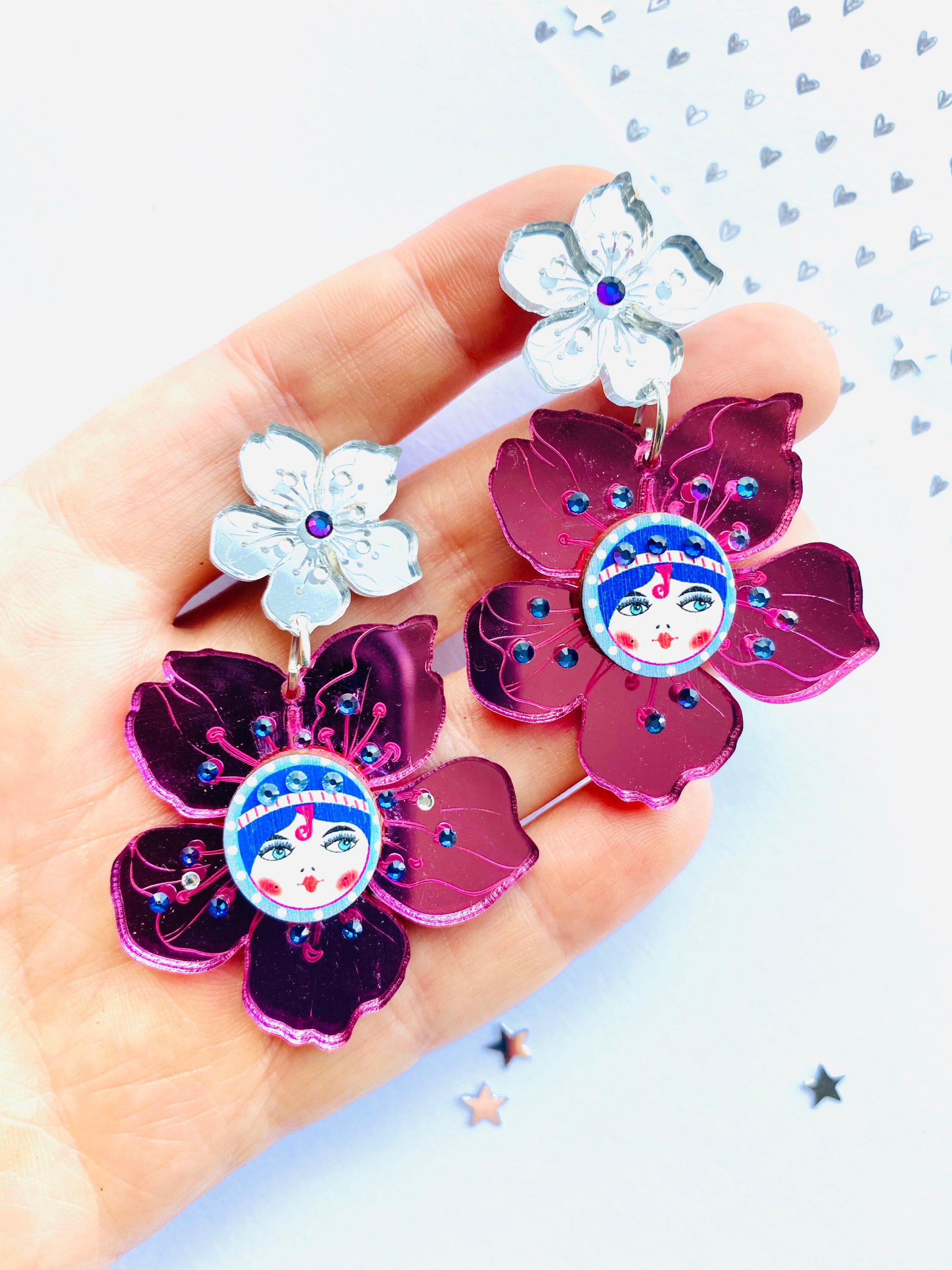 Floral earringsacrylic earringswhimsical earringspretty | Etsy