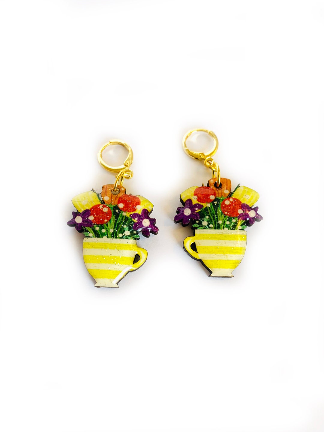 Floral Flower Pot Dangle Earrings,summer Statement Spring Jewellery ...