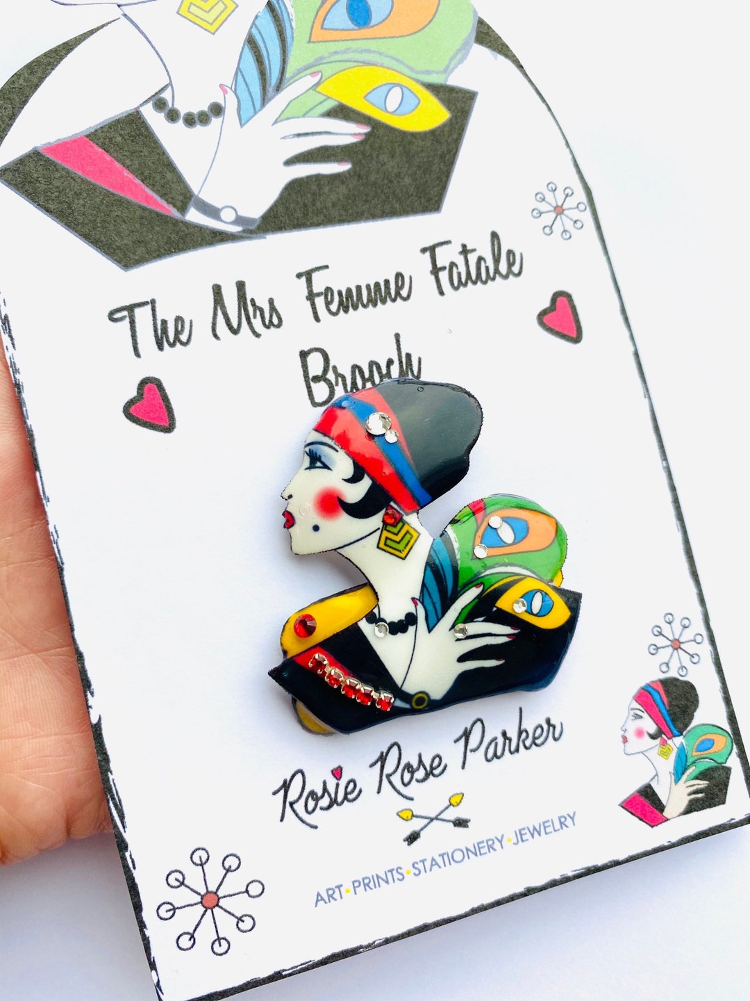 Retro Modern Art Deco Lady Brooch Unusual Great Gatsby Brooch Colourful ...