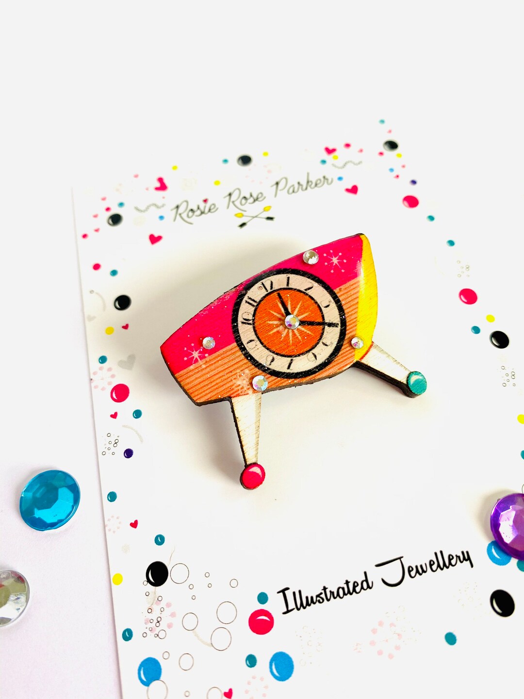 Retro Clock 50s Inspired Brooch Mid Century Clock Gift Jacket Brooch ...