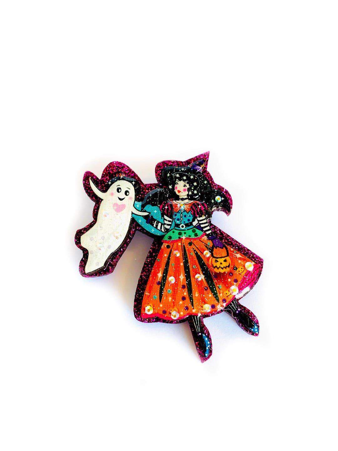 Retro Ghost and Witch Brooch Halloween Brooch Novelty Gift Spooky ...