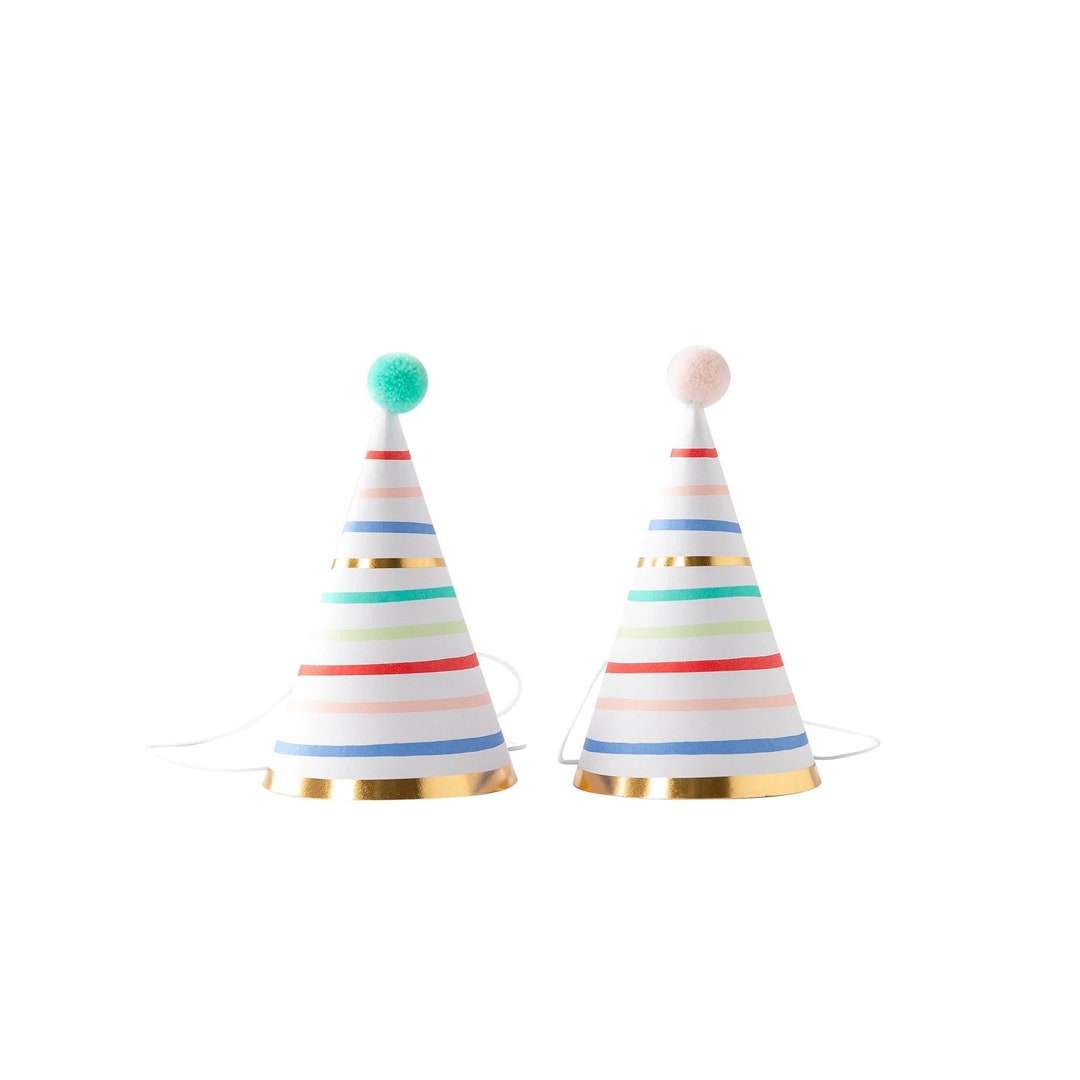 Pastel Rainbow Birthday Party Hat Set Colorful Stripe Party - Etsy