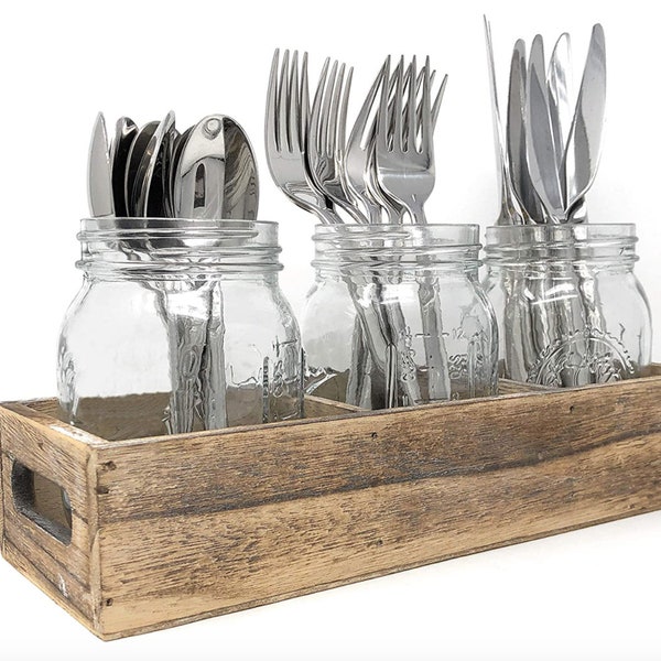 Farmhouse Wood Silverware Caddy - Etsy