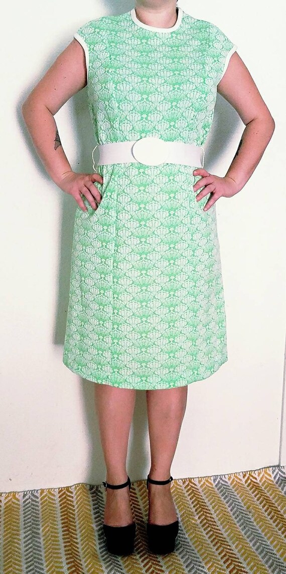 Vintage 1960s Flutterbye Green Blue Floral Tank Mini… - Gem