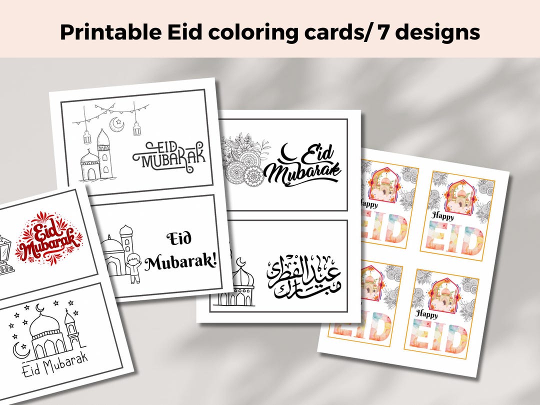 Eid Mubarak Coloring Cards, Eid Mubarak Cards to Color, Eid Cards for ...