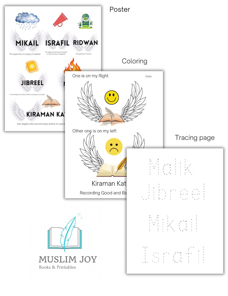 Names of Main Angels in Islam Printable, Angels in Islam, Islamic ...