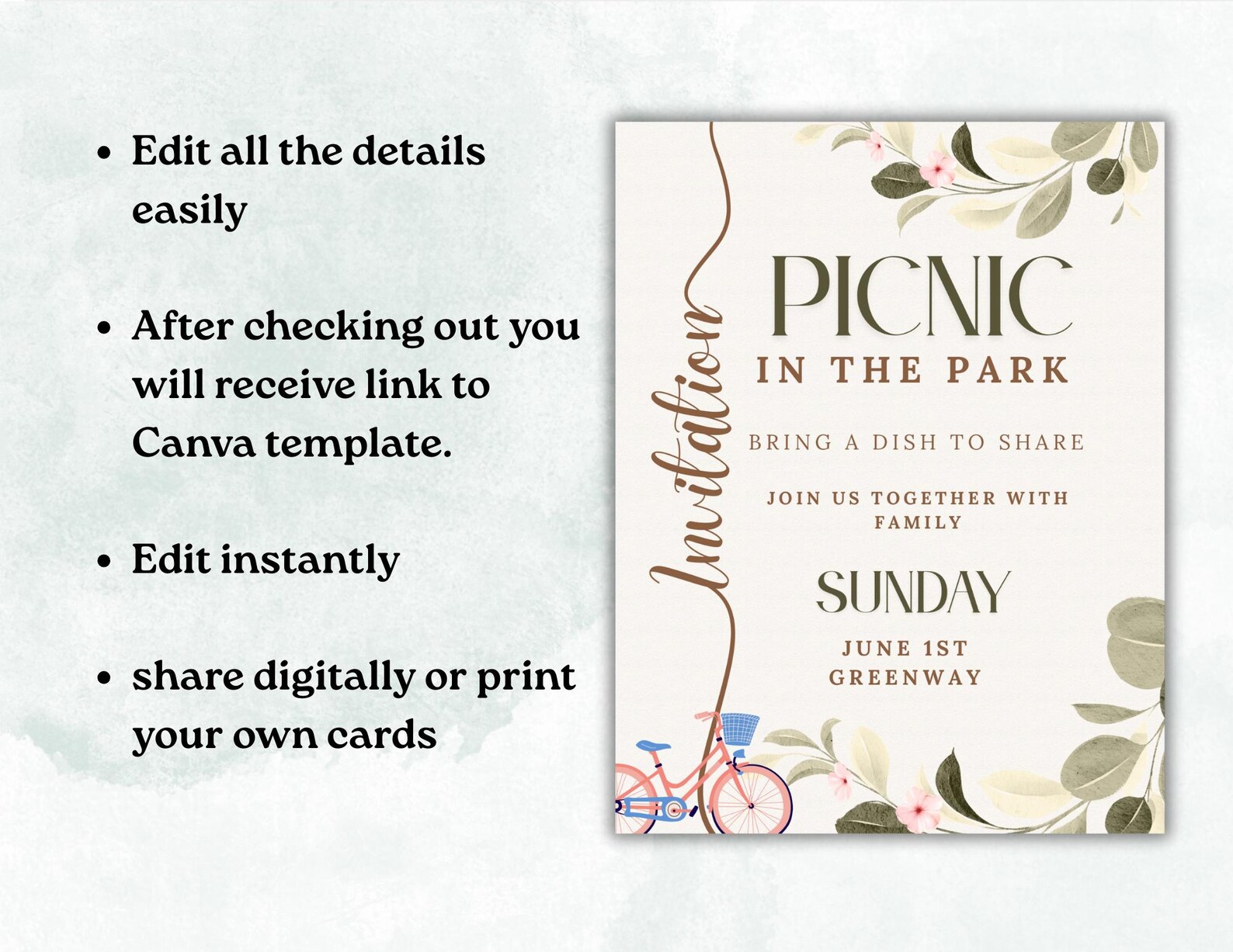 Picnic in the Park Invitation, Invitation Template to Edit in Canva ...