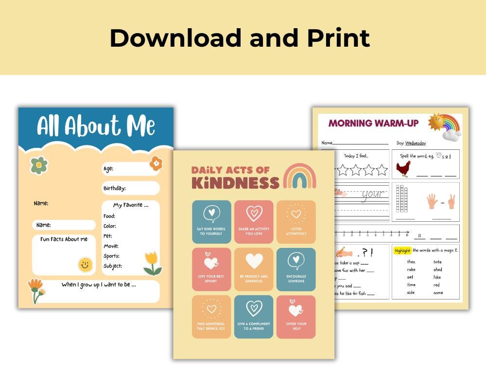 Morning Menu for Older Kids, Printable Morning Time Activities ...