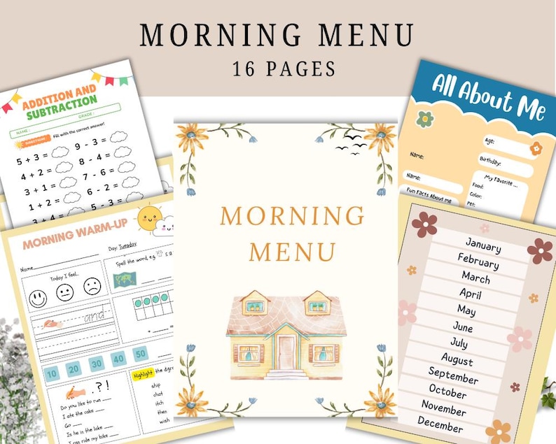 Morning Menu for Older Kids, Printable Morning Time Activities ...