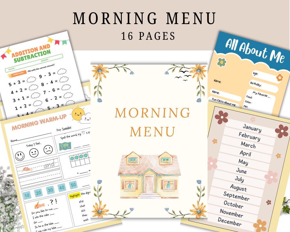 Morning Menu for Older Kids, Printable Morning Time Activities ...