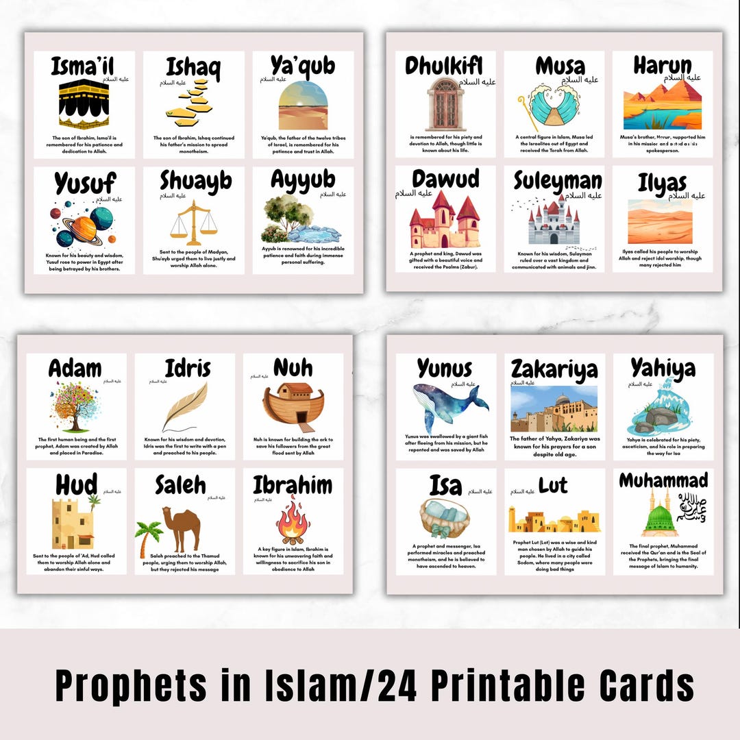 Prophets in Islam Printable Cards, Prophets in Islam Flashcards, Islam ...
