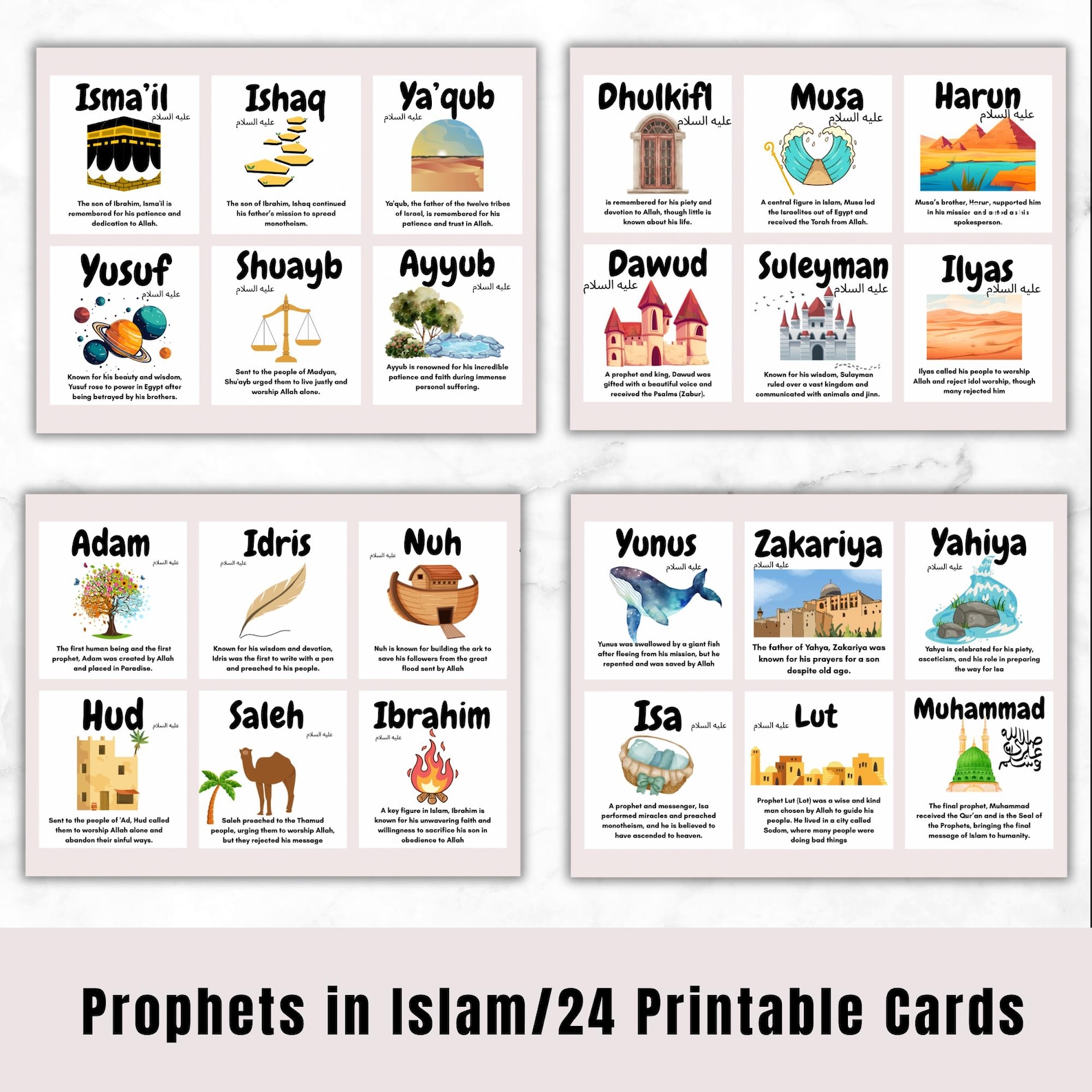 Prophets in Islam Printable Cards, Prophets in Islam Flashcards, Islam ...