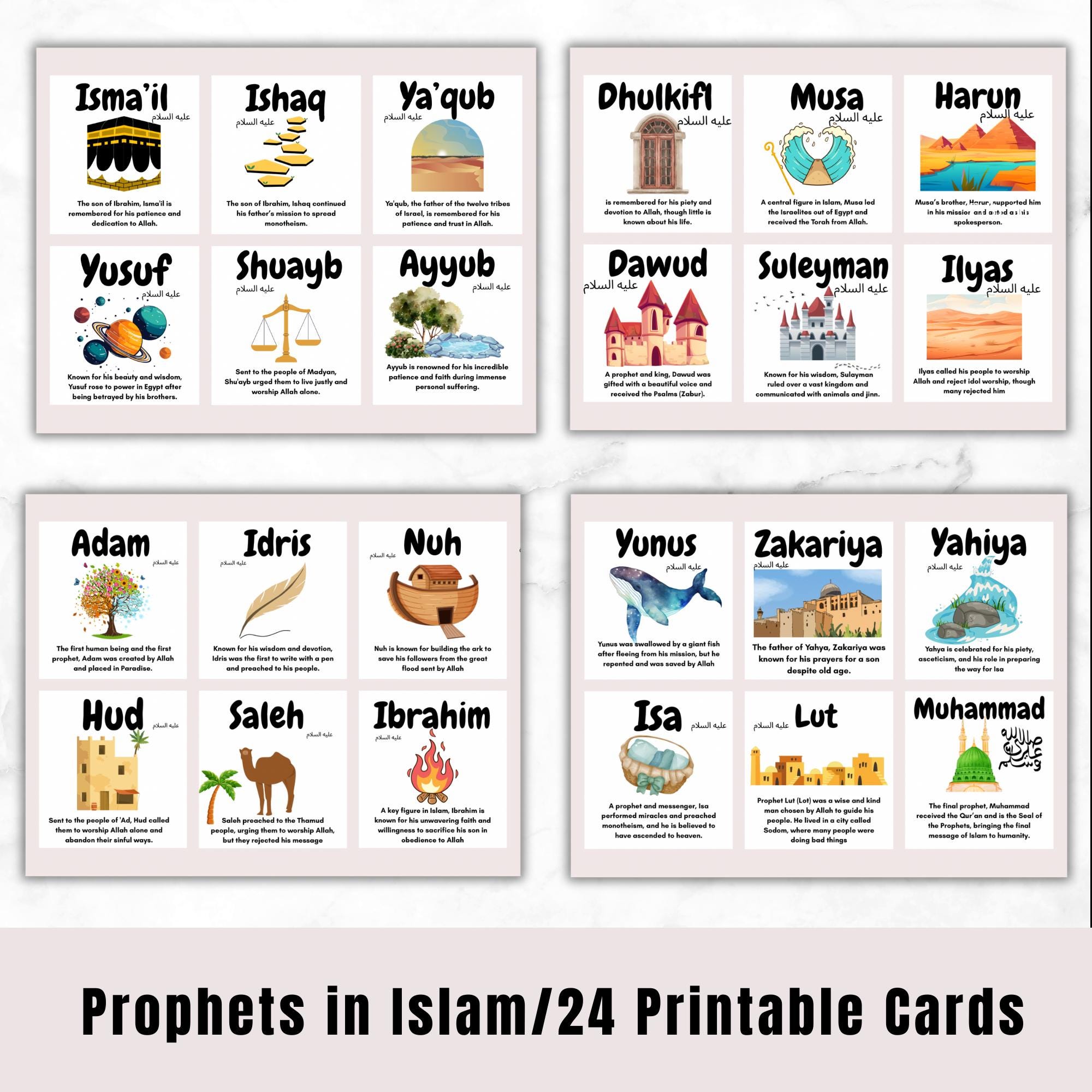 Prophets in Islam Printable Cards, Prophets in Islam Flashcards, Islam ...